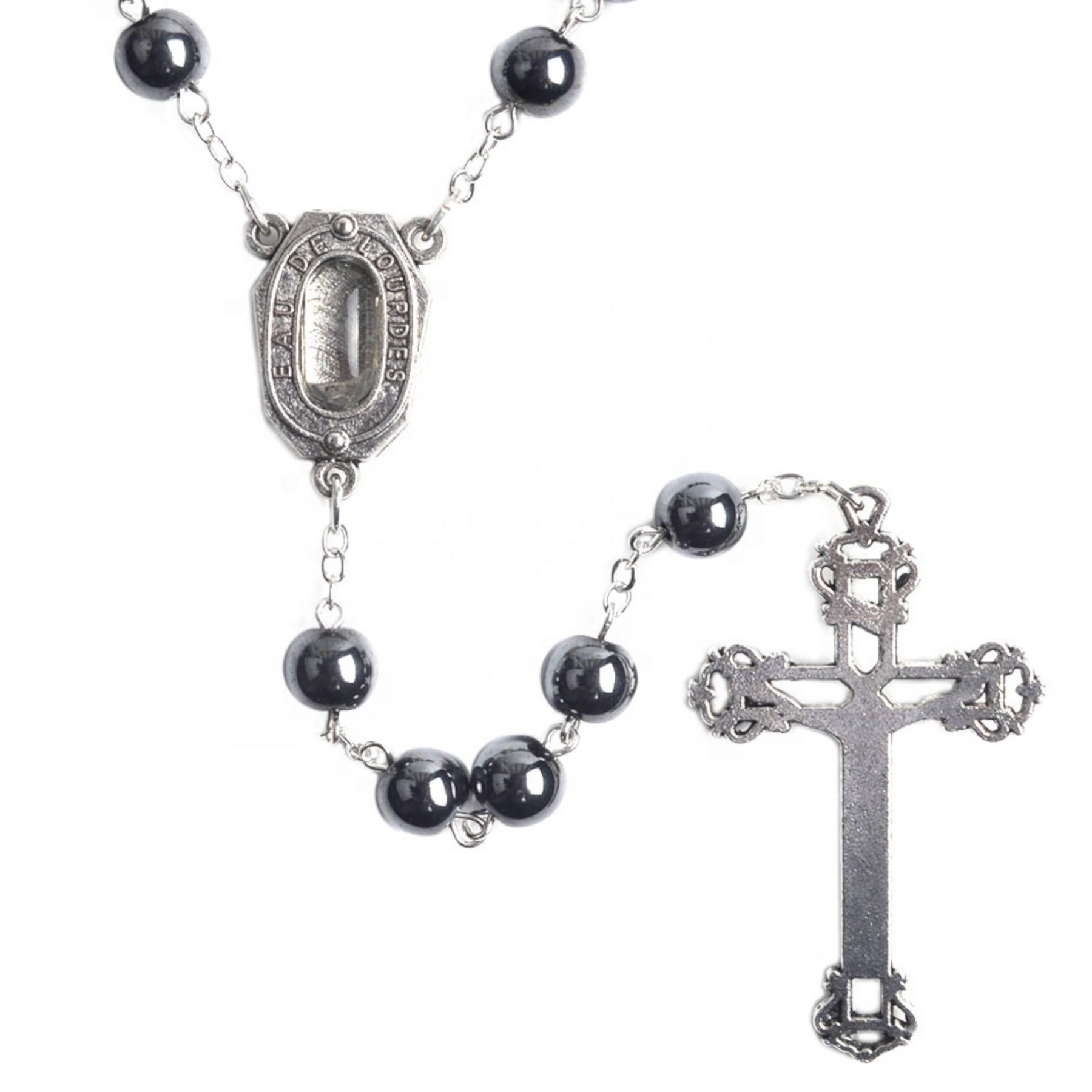 Blessed Hematite & Holy Water Rosary Beads Prayer Religious Necklace – BHW